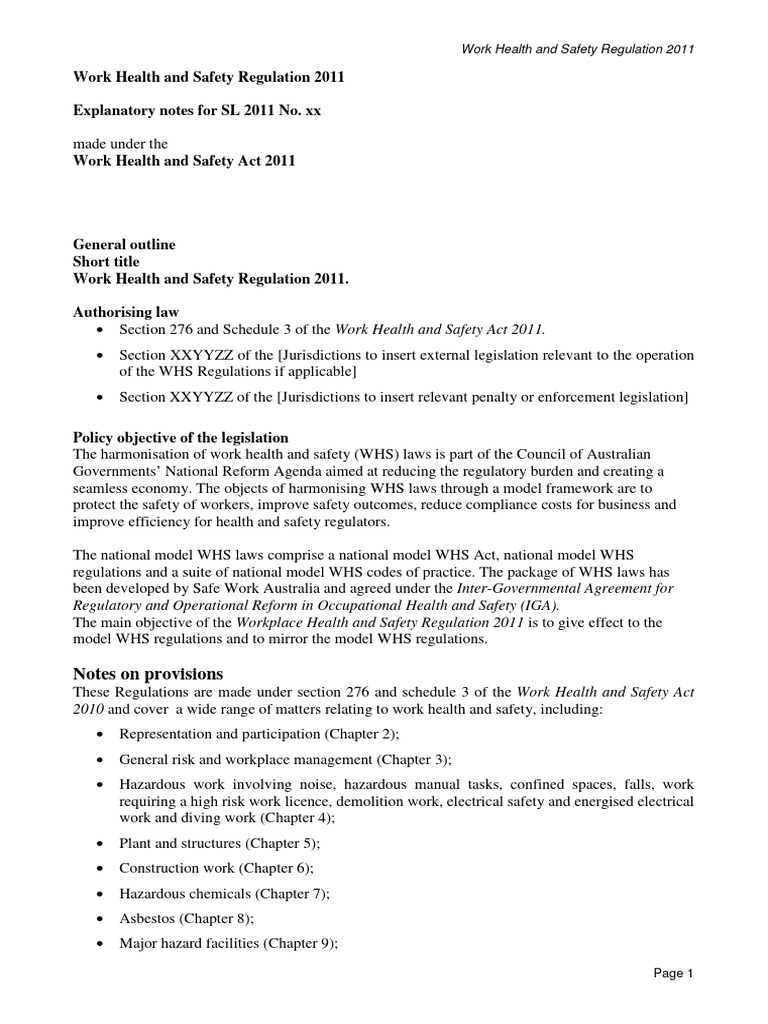 Explanatory Statement Model Whs Regulations 18january2012 | PDF ...