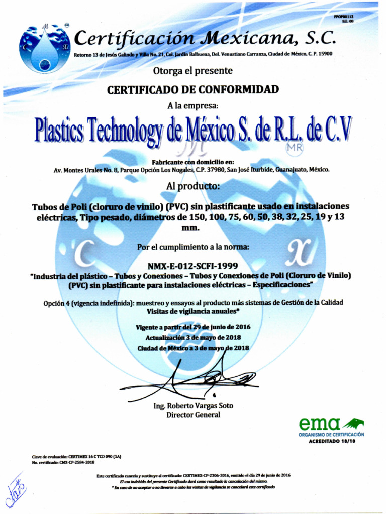 Certificado-Tubería-PVC-Conduit-Tipo-Pesado-2 | PDF
