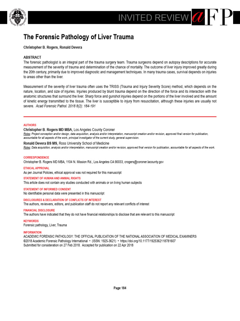 The Forensic Pathology of Liver Trauma | PDF | Liver | Major Trauma