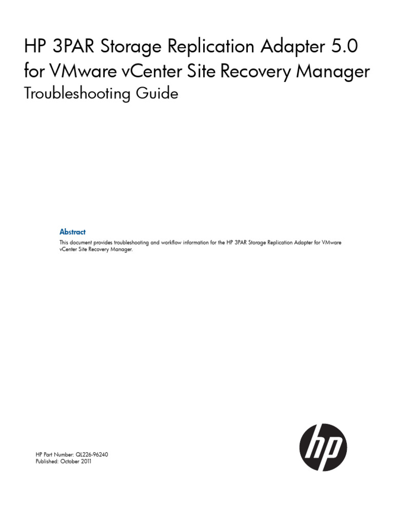 HP 3PAR Storage Replication Adapter 5.0 FPR SRM Troubleshooting Guide c03110217 | PDF | Computer ...