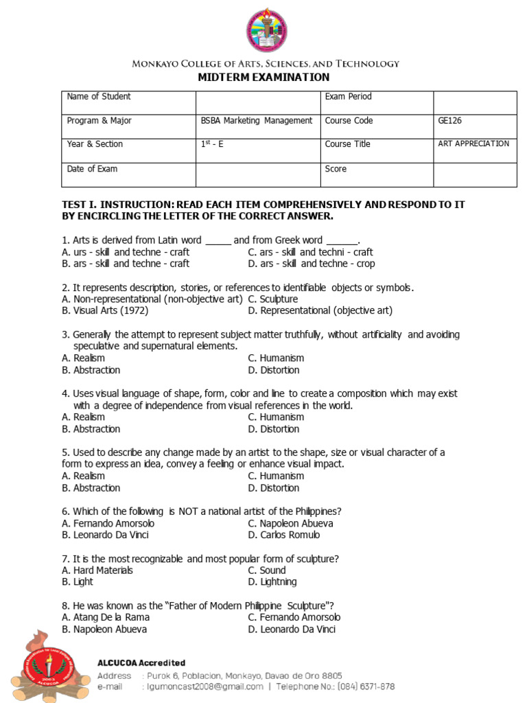 Midterm Exam Art Appreciation | PDF | Paintings | Impressionism