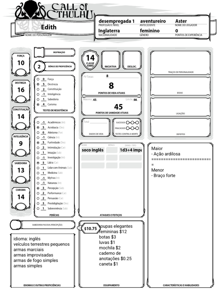 CDMV 5e - Ficha Completavel Aster | PDF