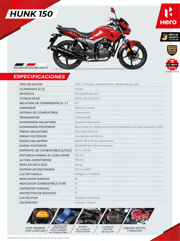 Ficha Tecnica Hero Hunk 150 2022 | PDF | Carros deportivos | Coche