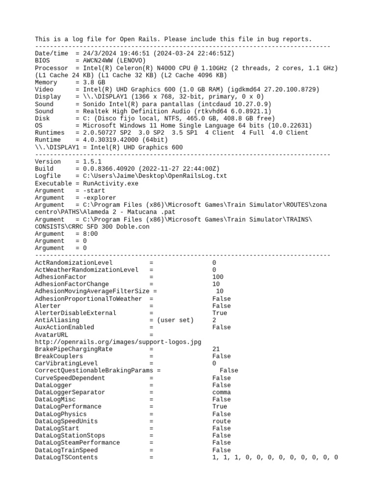 Open Rails Log | PDF | System Software | Computing Platforms