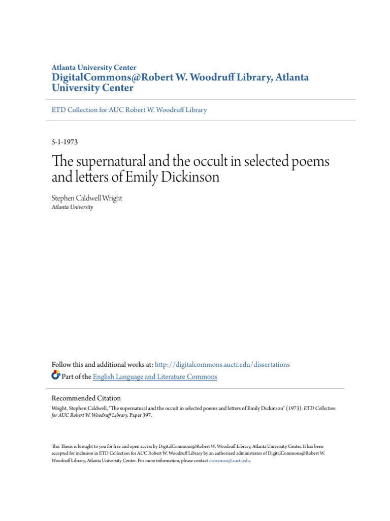 The Supernatural and The Occult in Selected Poems and Letters of Emily ...