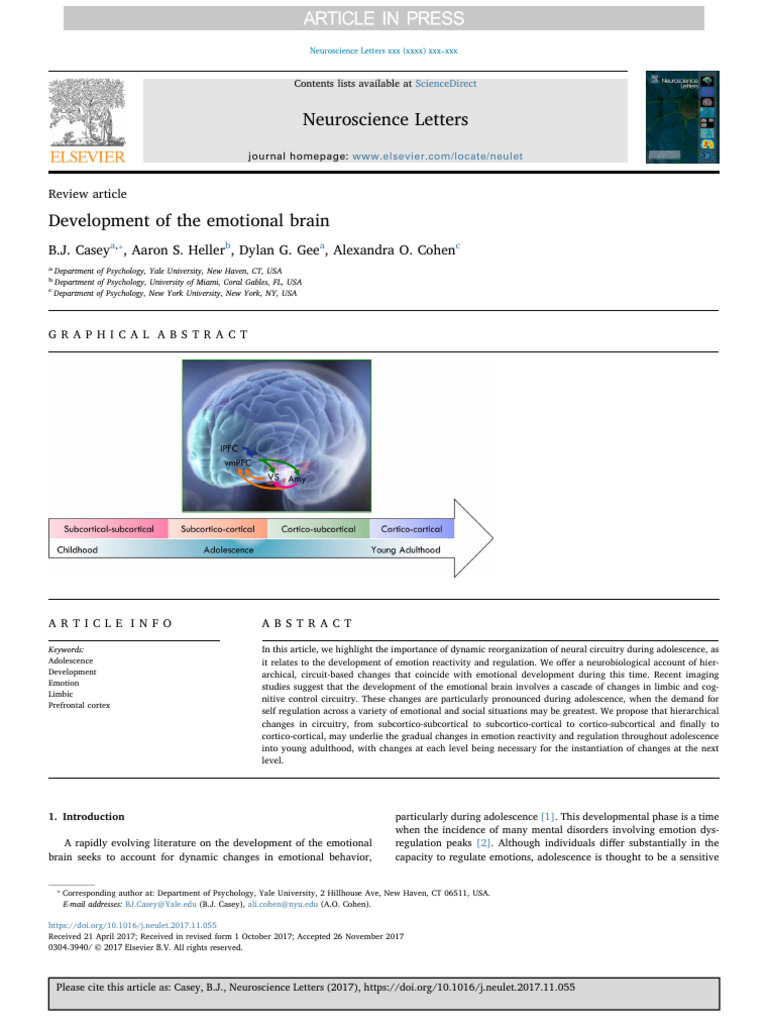 casey2017 creación cerebro emocional | PDF | Prefrontal Cortex | Striatum