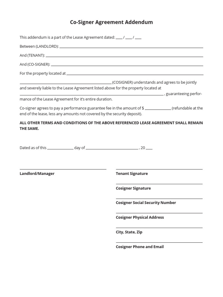 Cosigner Agreement Addendum PDF Brandon Turner | PDF