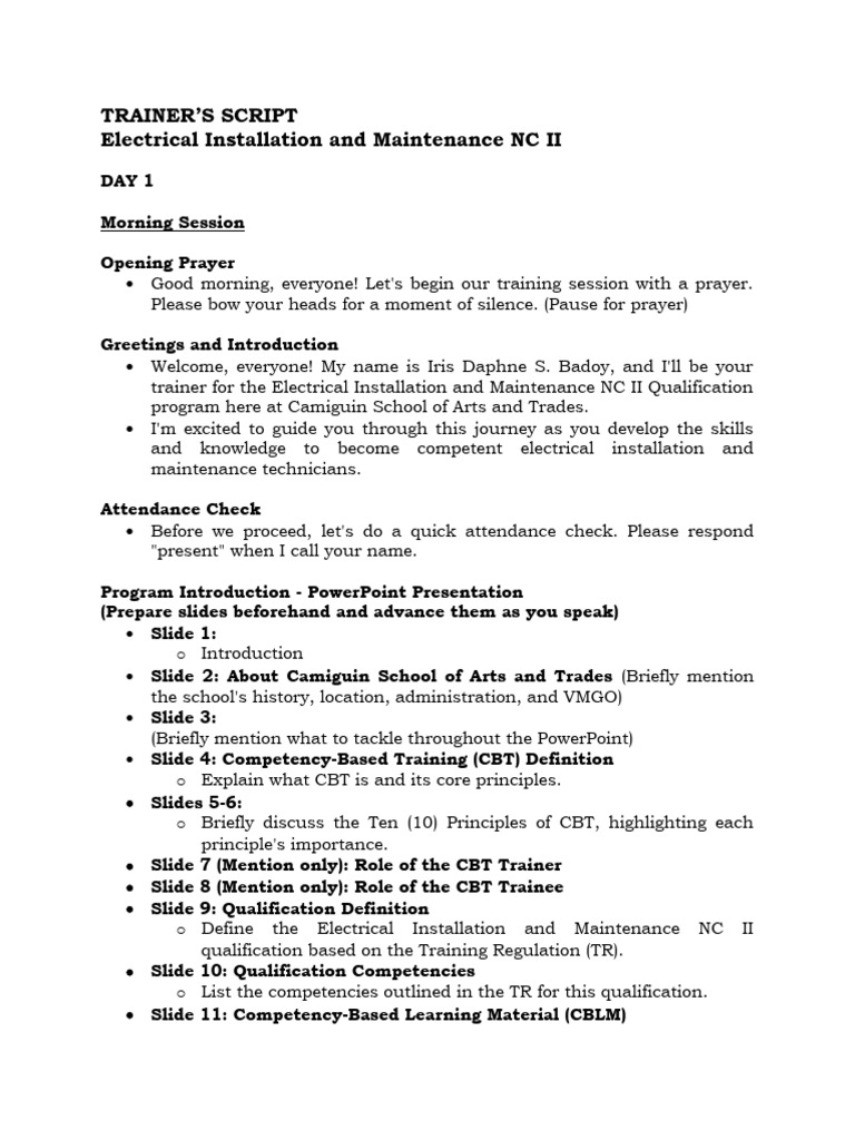 Trainer's Script COC1 | PDF | Program Evaluation | Cognitive Science