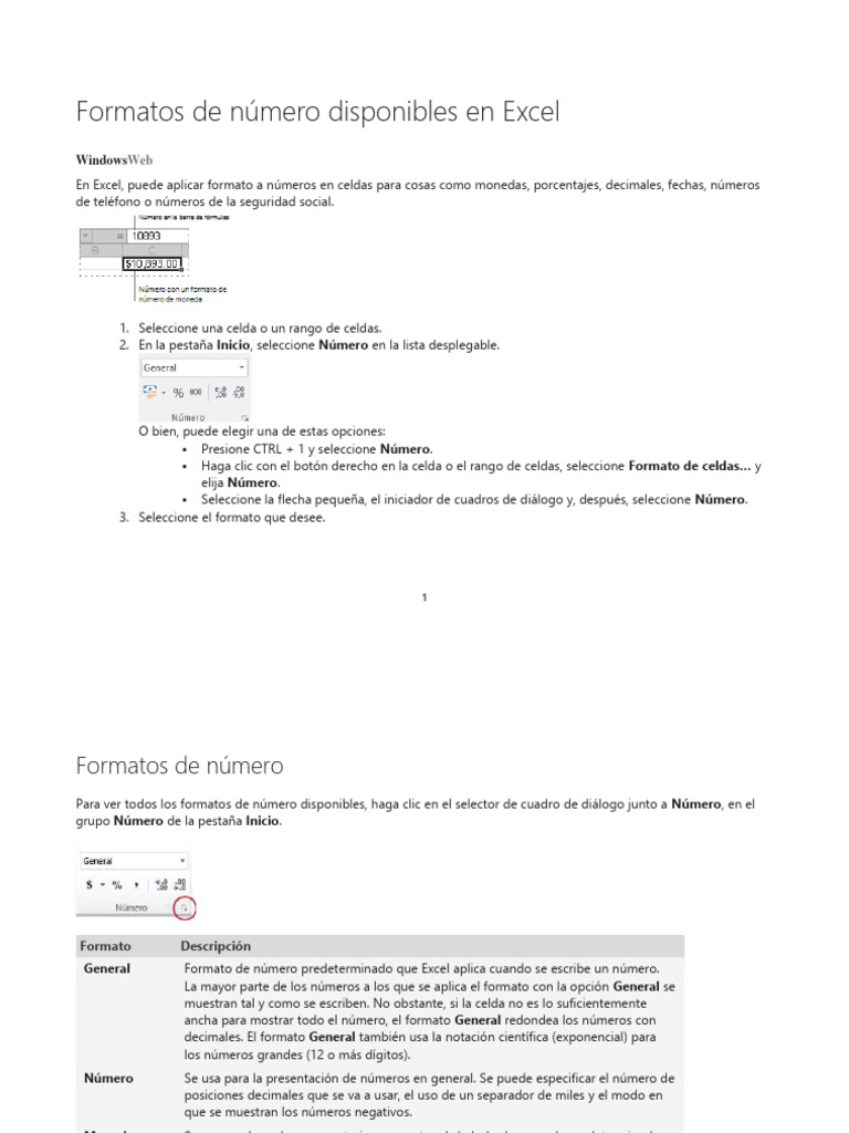 Formatos de número en Excel: Guía completa | PDF | Decimal | Exponenciación