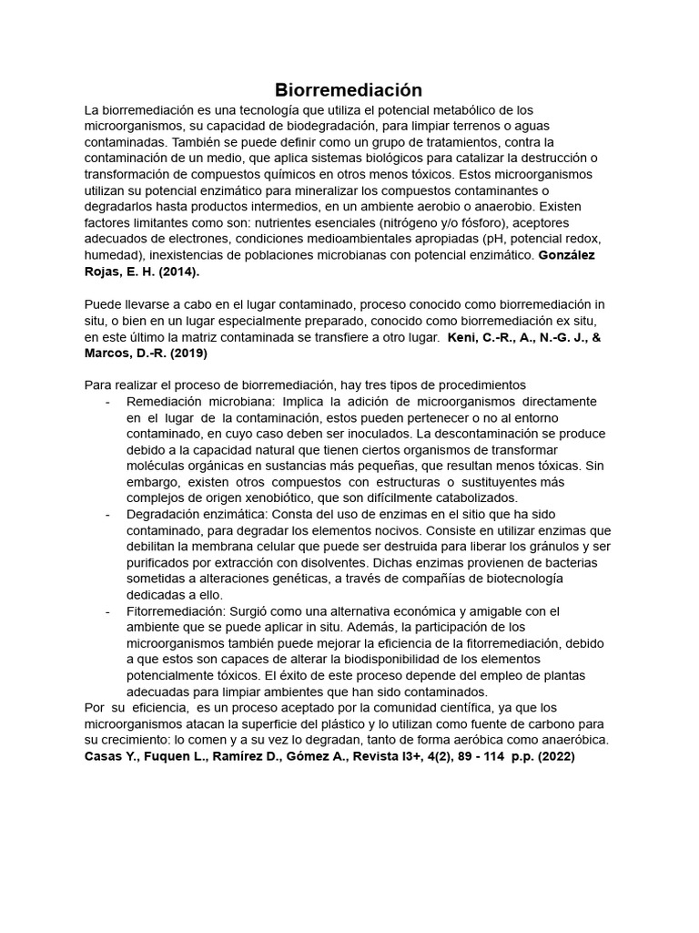 Biorremediación: Métodos y Aplicaciones | PDF | Enzima | Contaminación