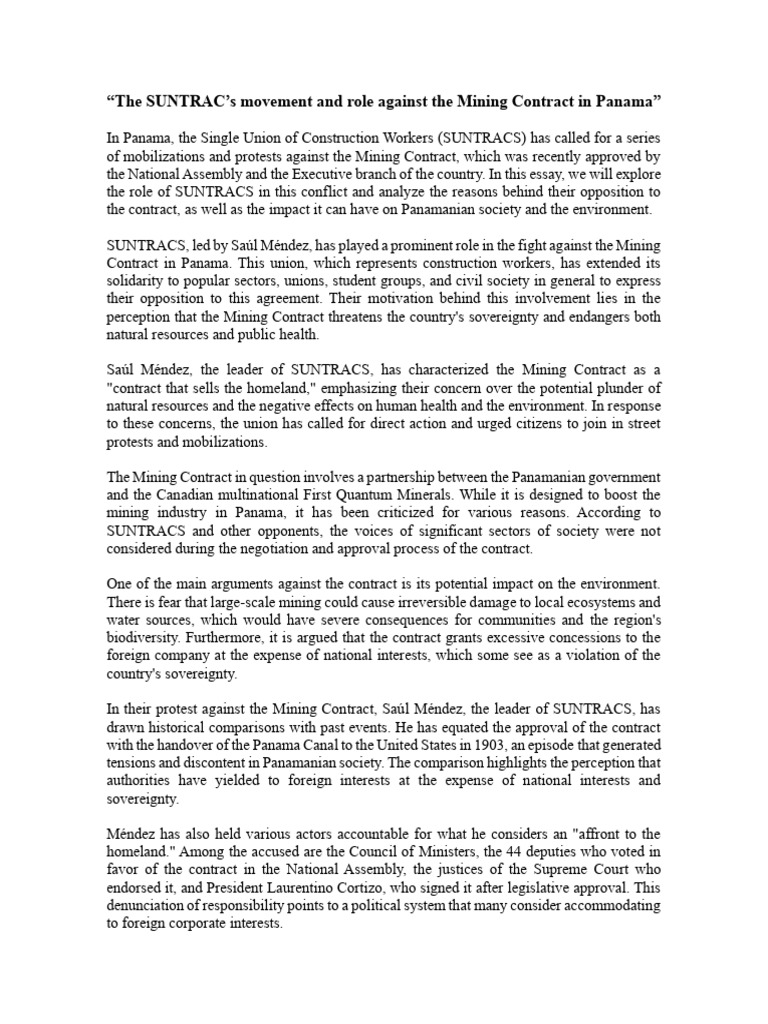 The SUNTRAC's Movement and Role Against The Mining Contract in Panama ...