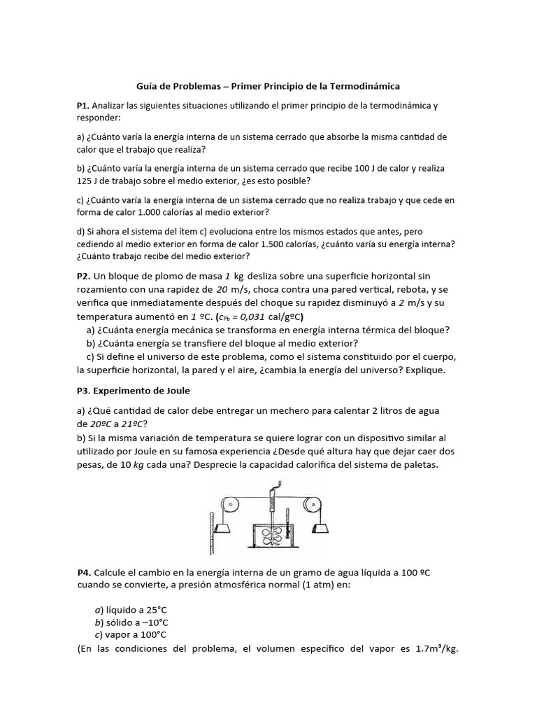 Guia PRIMER PRINCIPIO DE LA TERMODINAMICA | PDF | Caloría | Gases