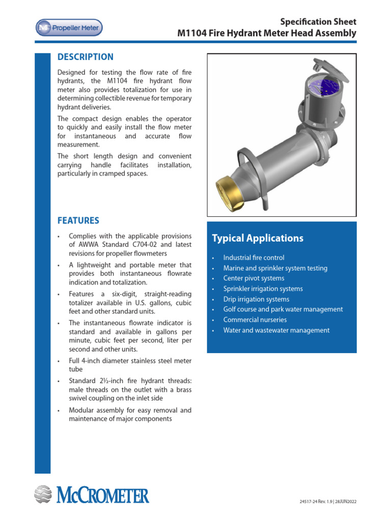 Description: M1104 Fire Hydrant Meter Head Assembly | Download Free PDF ...