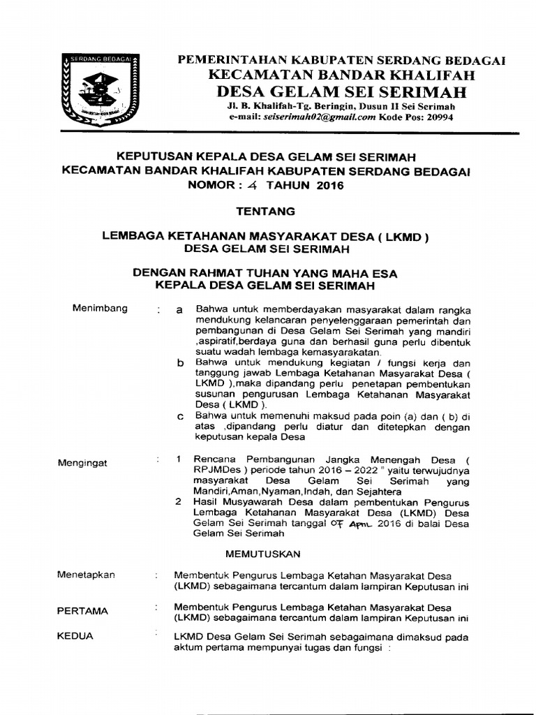 SK LKMD Desa Gelam Sei Serimah | PDF