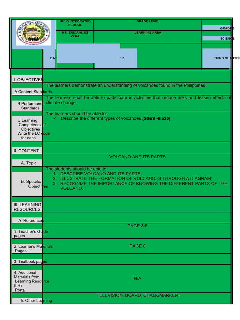 7e Lesson Plan Volcano | Download Free PDF | Volcano | Lava