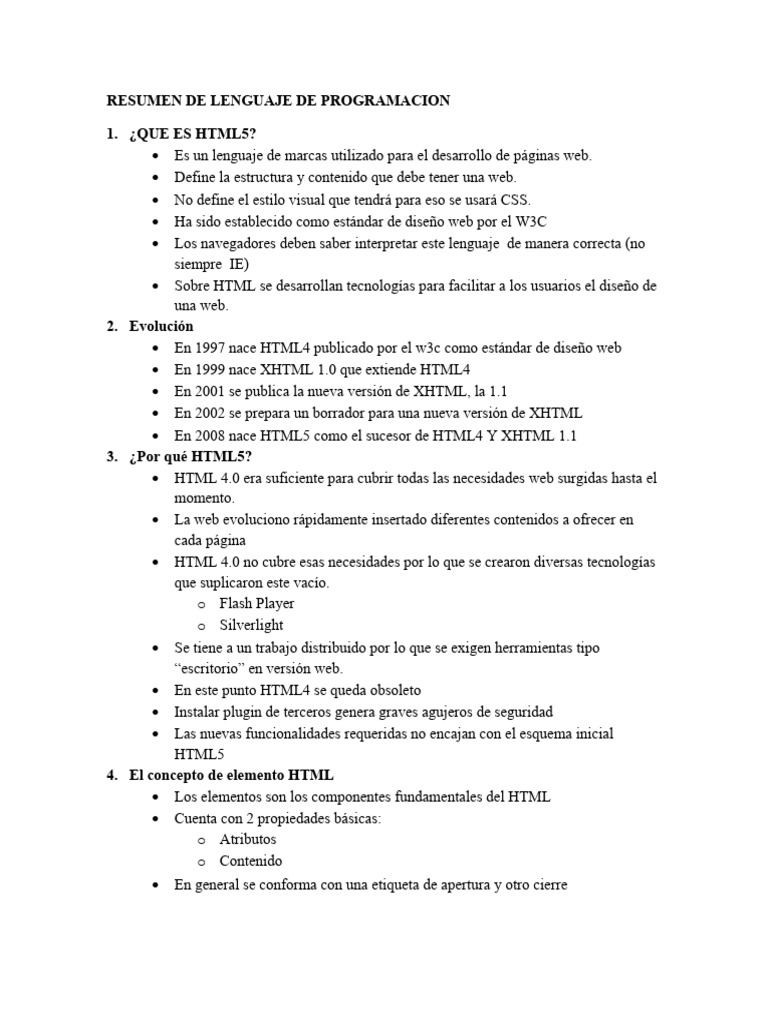 Resumen de Lenguaje de Programacion | PDF | HTML | Diseño web