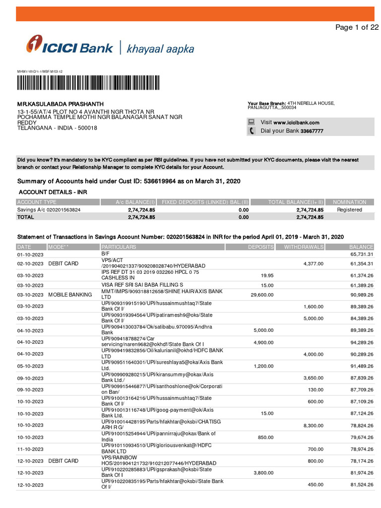 09 September 2024 - To 09 April 2024 Icici | PDF | Banks | Debit Card