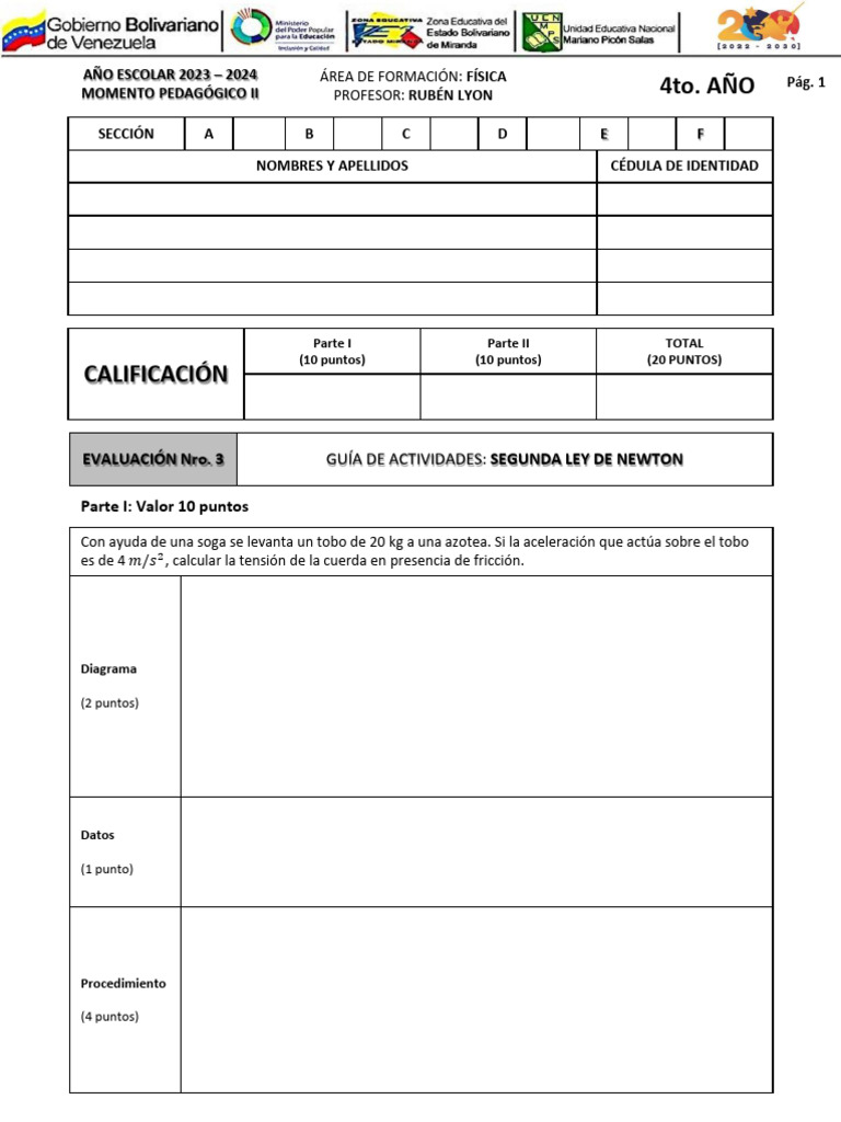 FÍSICA - 3ra. Actividad - 4to. AÑO - MOMENTO II (2023-2024) | PDF