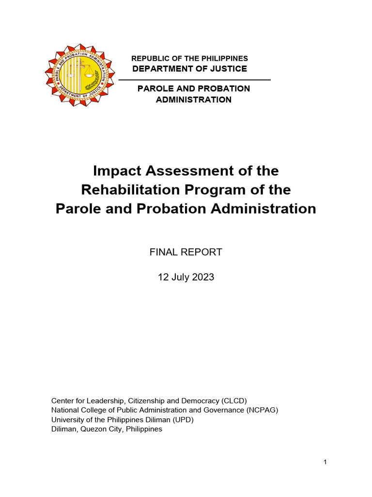 Impact Study On The Rehab Program of The Parole and Probation Administration | Download Free PDF ...
