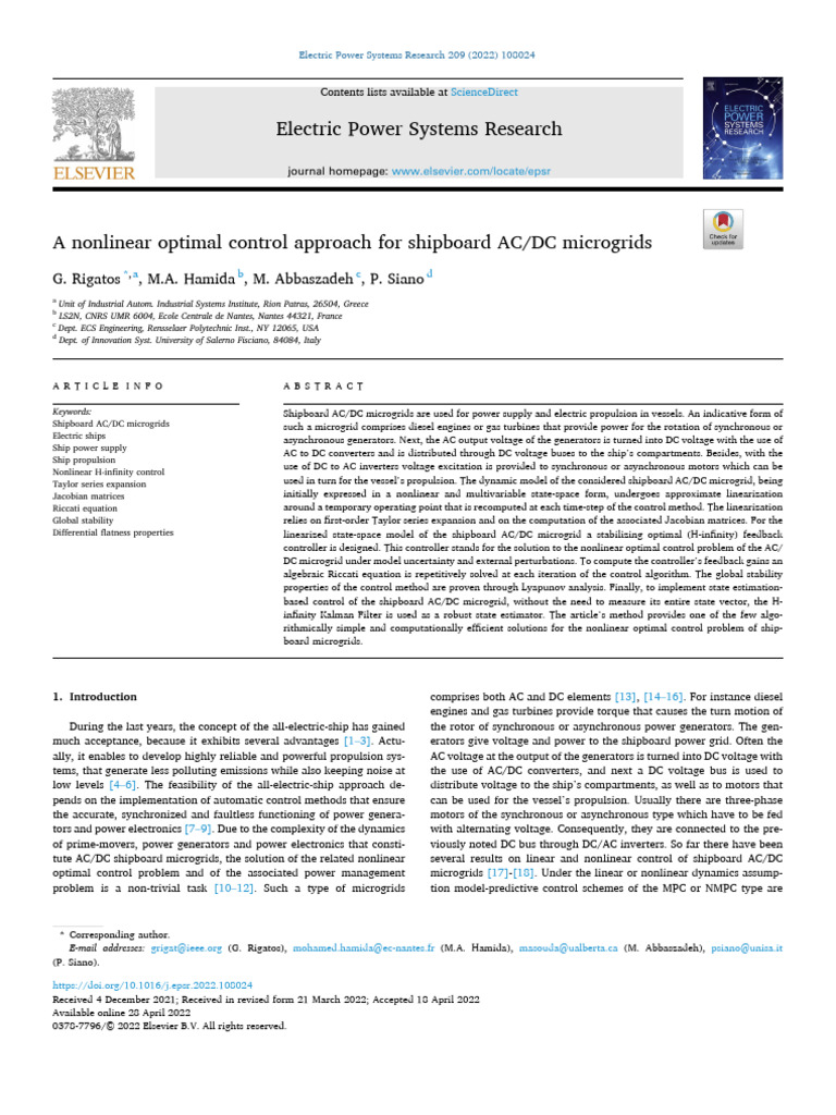 A Nonlinear Optimal Control Approach For Shipboard AC DC Microgrids ...