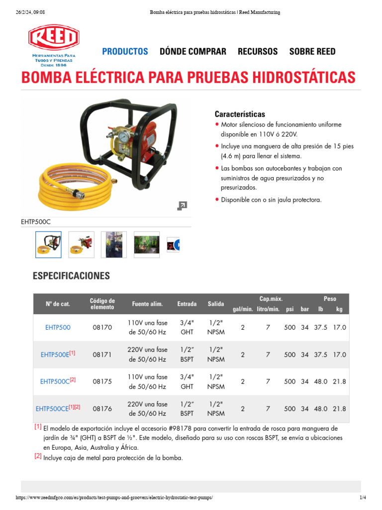 Bomba Eléctrica para Pruebas Hidrostáticas - Reed Manufacturing | Descargar gratis PDF | Bomba ...