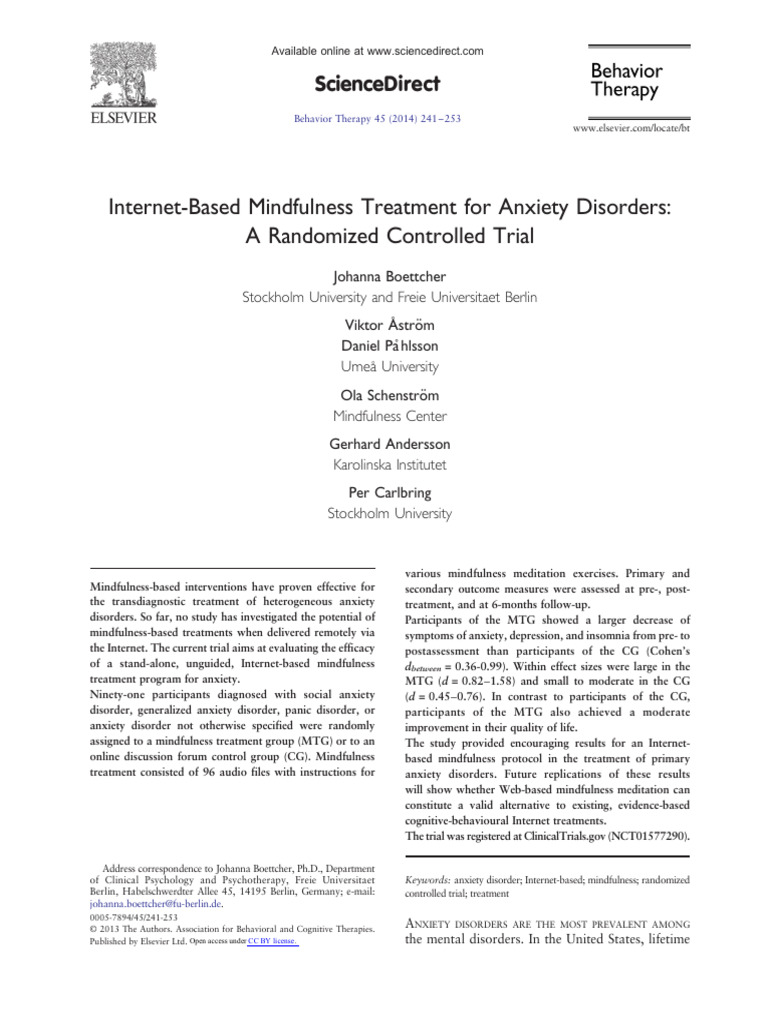 Tratamiento de Mindfulness Basado en Internet para Los Trastornos de Ansiedad | PDF | Cognitive ...