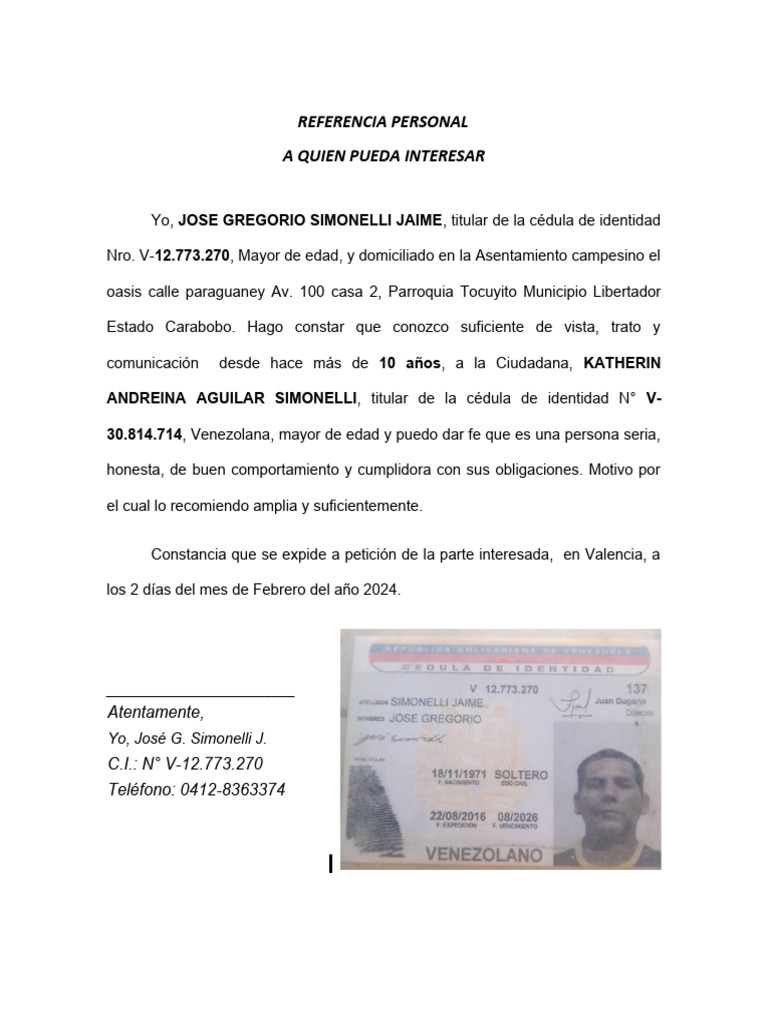 REFERENCIA PERSONAL | PDF