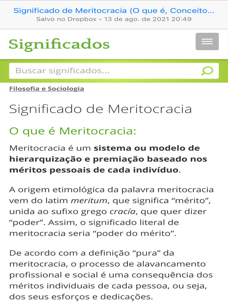 Significado de Meritocracia | PDF | Meritocracia | Psicologia Social