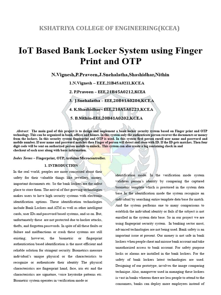 Iot Bank Locker | PDF | Security Alarm | Biometrics