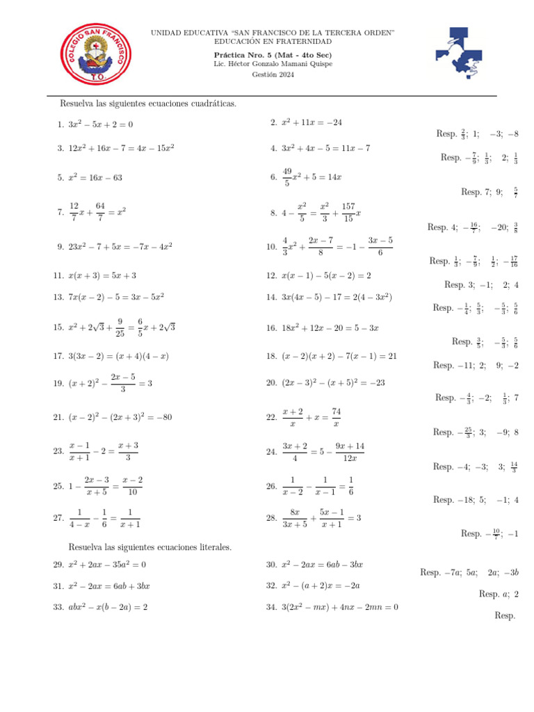 Practicas Mat 4 To Sec 24 | PDF