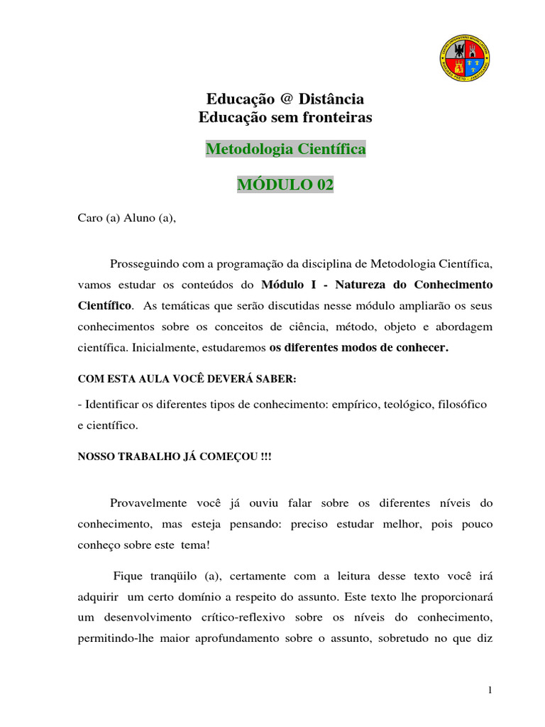 Modulo 2 | PDF | Science | Conhecimento