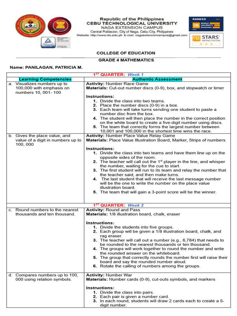Authentic Assessment 4 | PDF | Division (Mathematics) | Shape