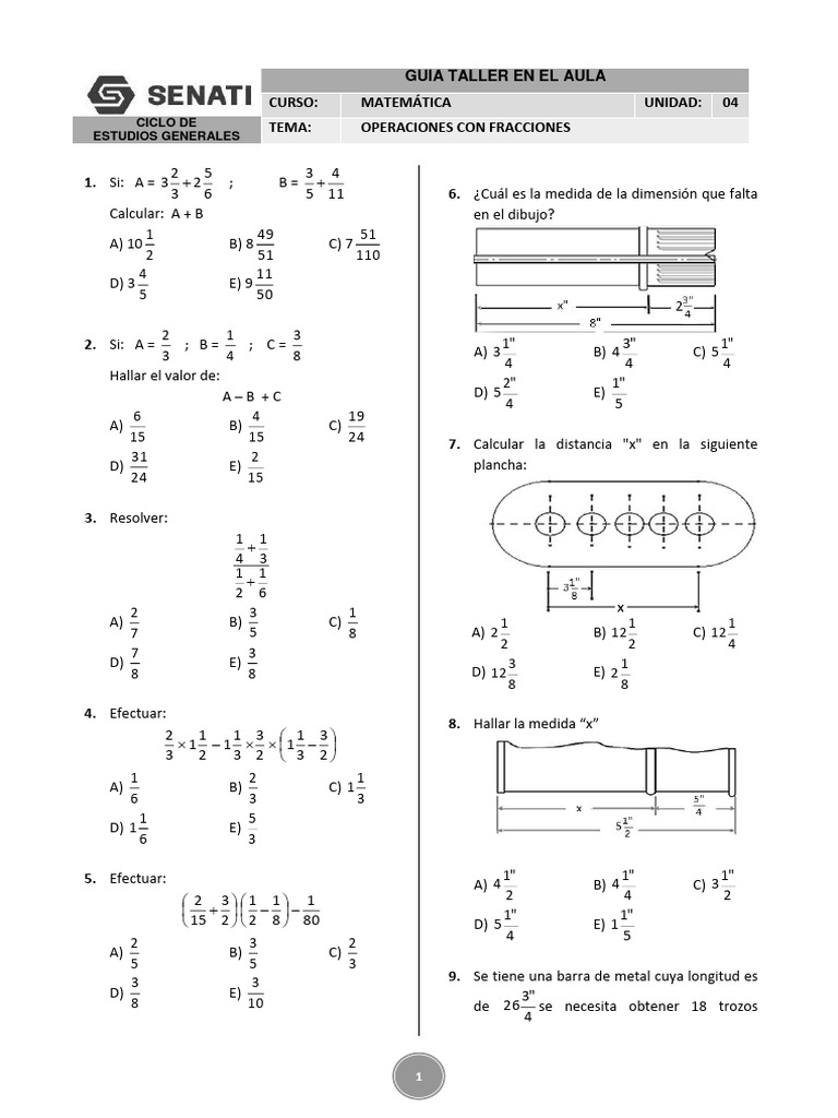 U4 - Operaciones Con Fracciones (Libro de Trabajo) | Descargar gratis PDF | Lápiz