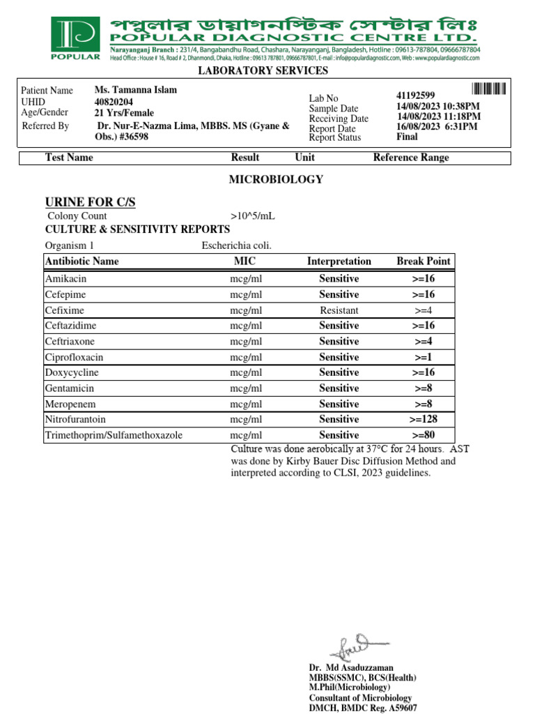 Lab Result | PDF | Antibiotics | Microbiology