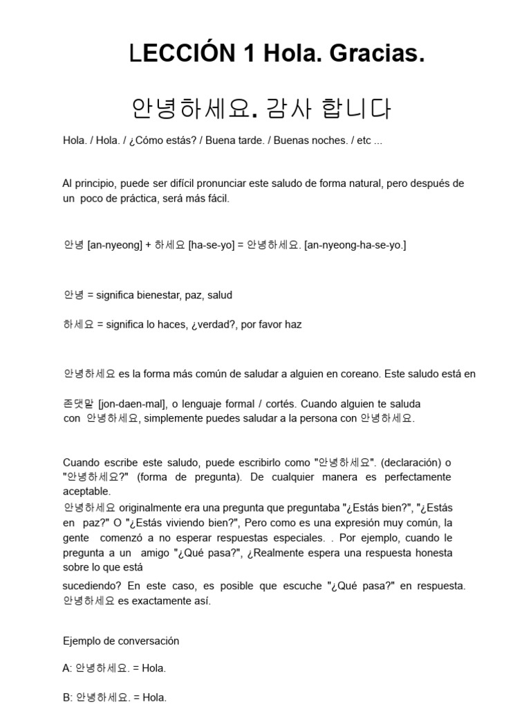 Lección 1. Hola. Gracias | PDF | Lenguaje Koreano | Lingüística