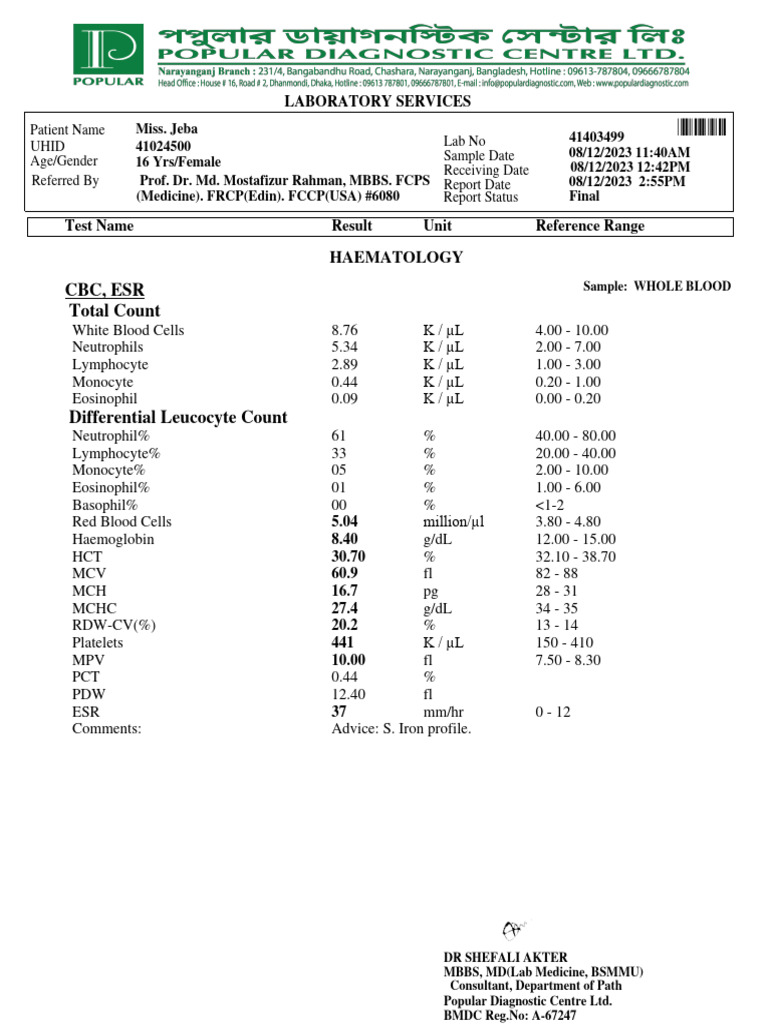 Lab Result | PDF | White Blood Cell | Cells