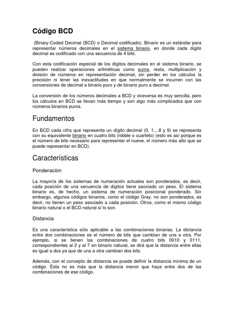 Código BCD | PDF | Decimal codificado en binario | Notación