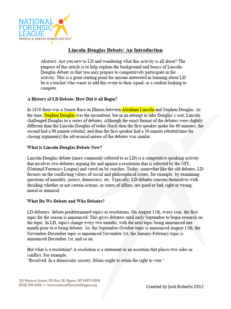 5.7 Lincoln-Douglas Debate An Introduction | PDF