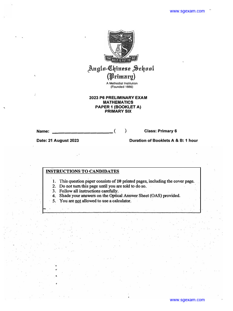 2023 P6 Maths Prelim ACSP | PDF
