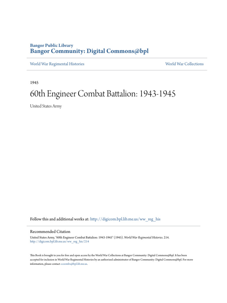 60th Engineer Combat Battalion - 1943-1945 | PDF | Division (Military ...