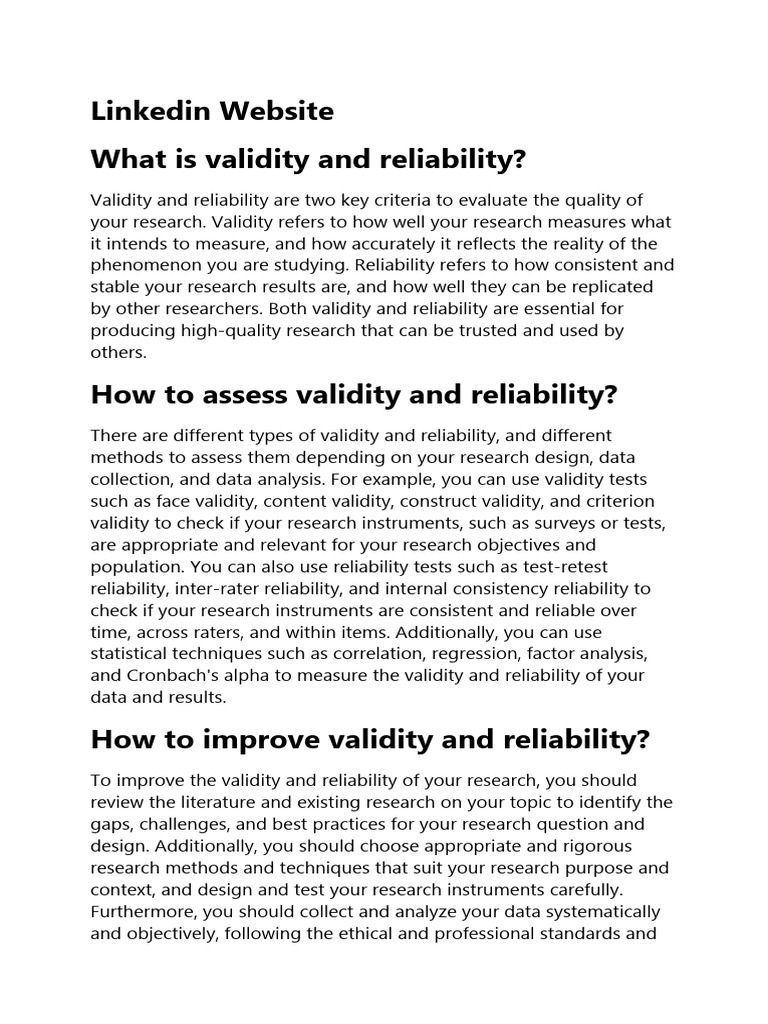Reliability and Validity | PDF | Validity (Statistics) | Qualitative Research