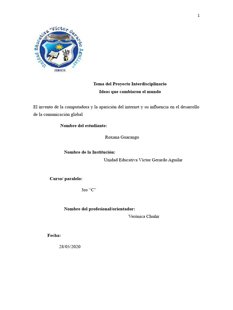 Tema Del Proyecto Interdisciplinario Roxana. 21-Junio. | PDF | Internet | Ciencias de la Computación