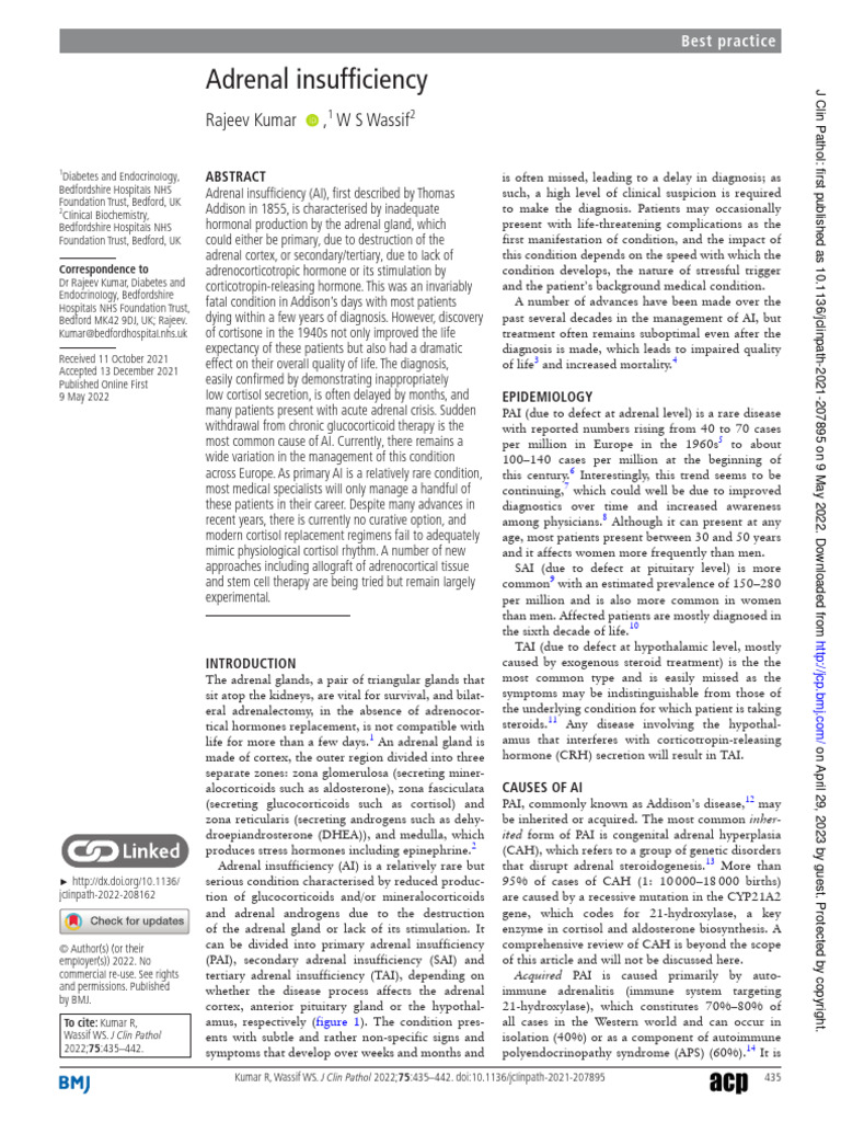 Insuficiencia Adrenal | PDF | Adrenal Gland | Adrenocorticotropic Hormone