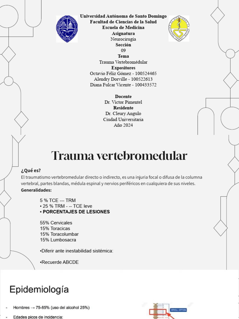 TRAUMA Vertebromedular | PDF | Lesión de la médula espinal | Médula espinal