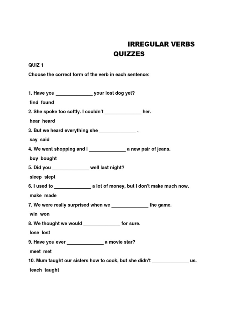 Irregular Verbs Quizzes 8 80 (Verbs) Tarde | PDF