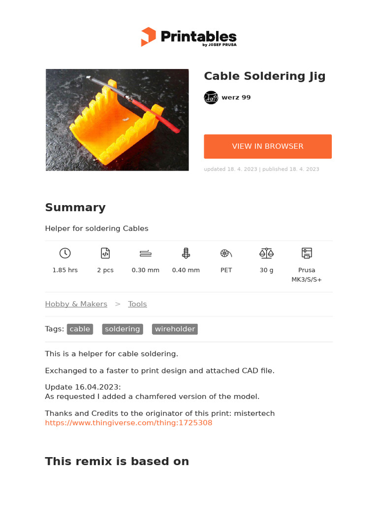 Cable Soldering Jig for 3D Printing | PDF | Technology & Engineering