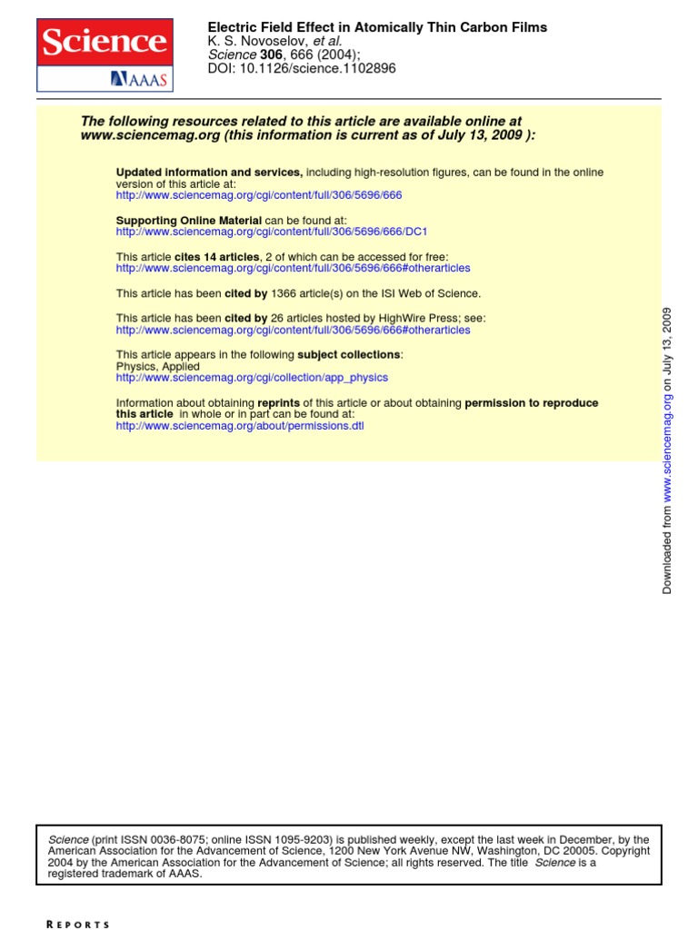 50 Science 306 666 669 2004 | PDF | Graphene | Semiconductors