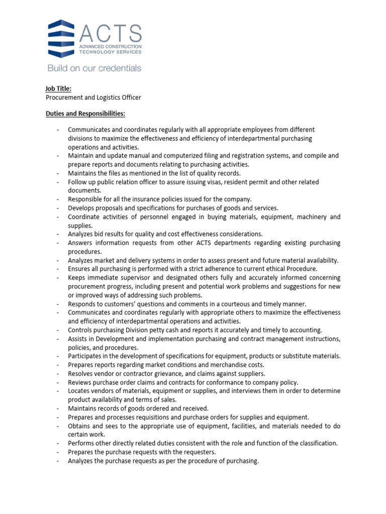 Job Title: Duties and Responsibilities | PDF | Procurement | Economies