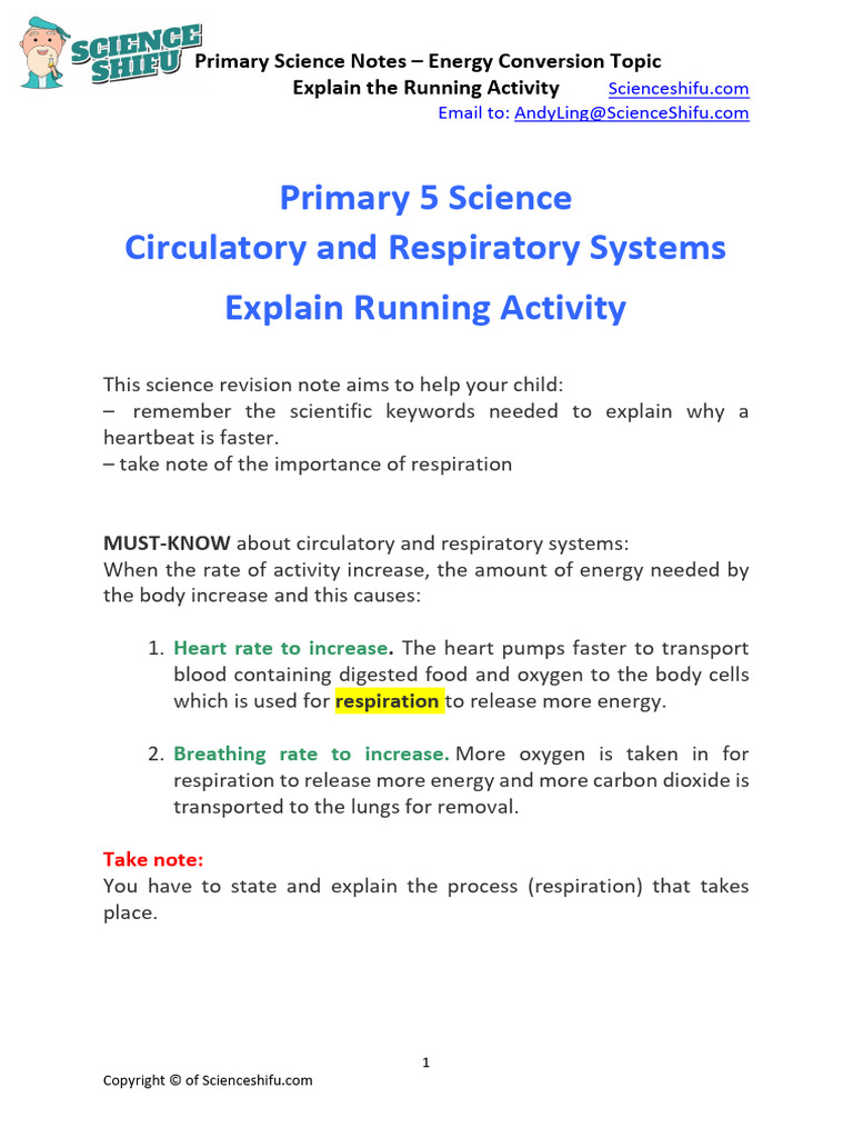 P5 Science - Circulatory and Respiratory Systems - Explain Running ...