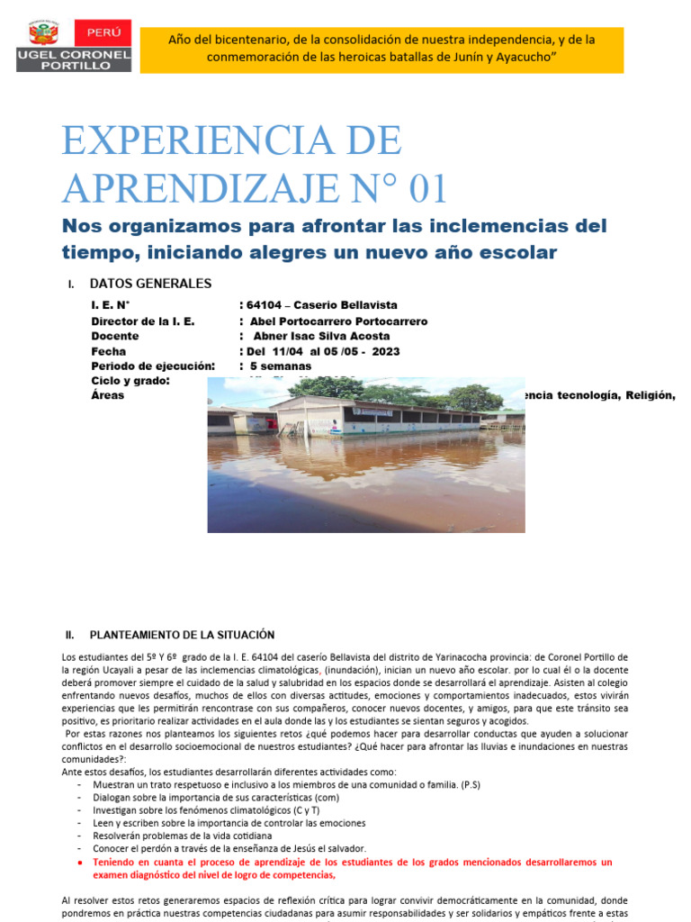Experiencia de Aprendizaje 1 - 2024 | PDF | Aprendizaje | Evaluación